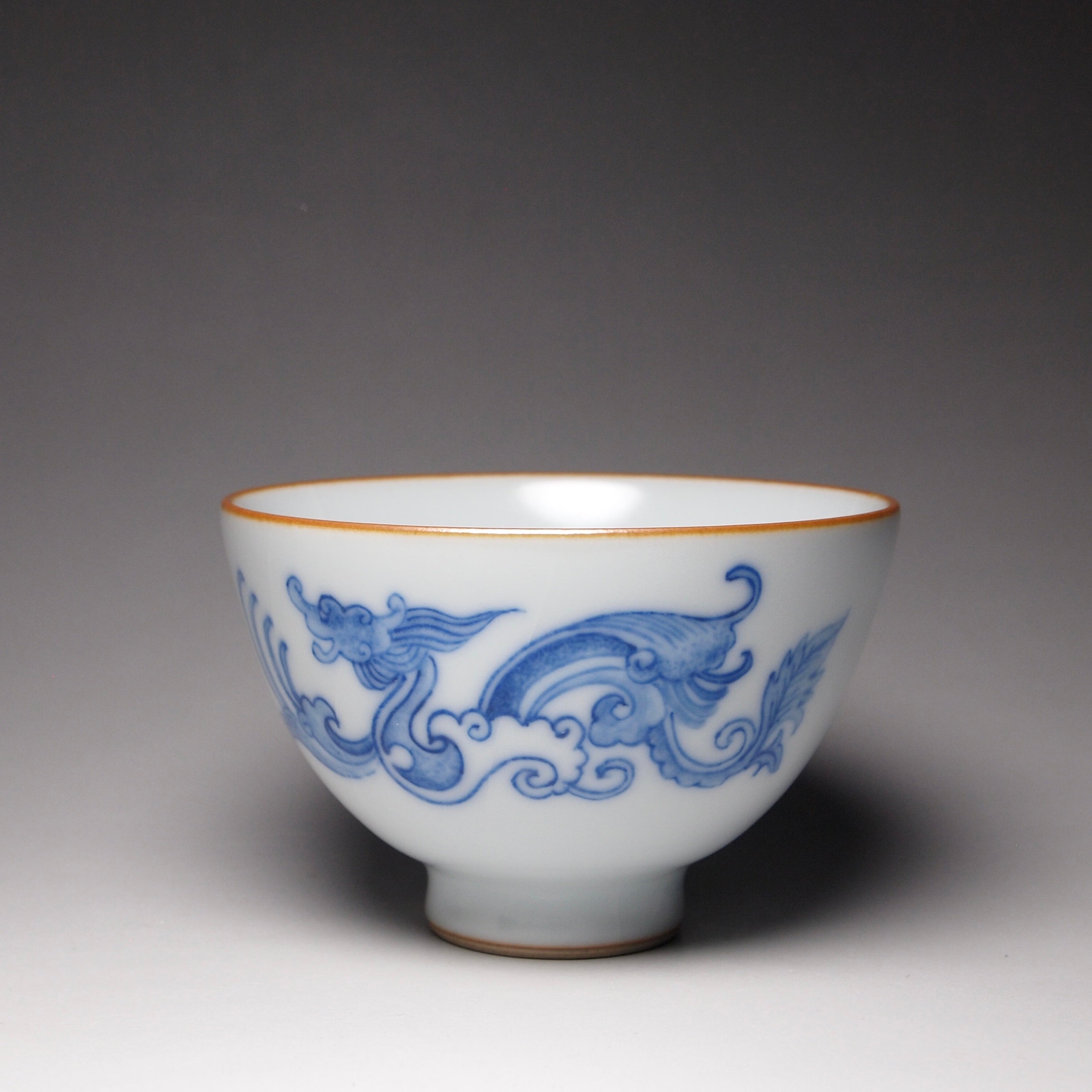125ml Qinghua Dragon Moon White Ruyao Teacup 青花汝窑龙杯 – MudandLeaves